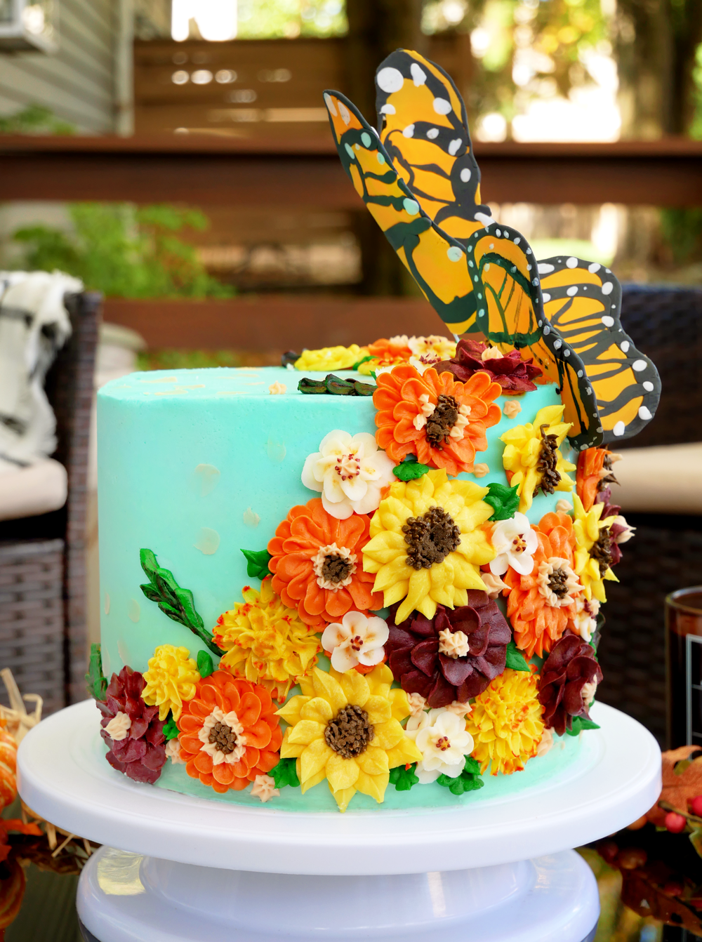 Cinnamon Apple Cake - Fall Flower & Monarch Butterfly Cake Decorating