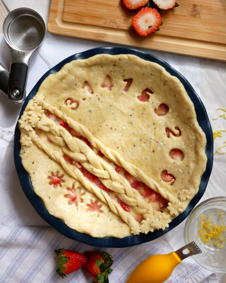 Strawberry Custard Pie with Easy Homemade Basil Pie Crust for Pi Day