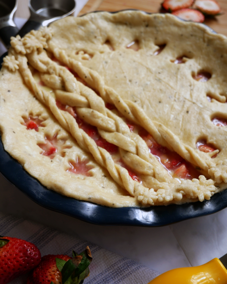 Strawberry Custard Pie with Easy Homemade Basil Pie Crust for Pi Day