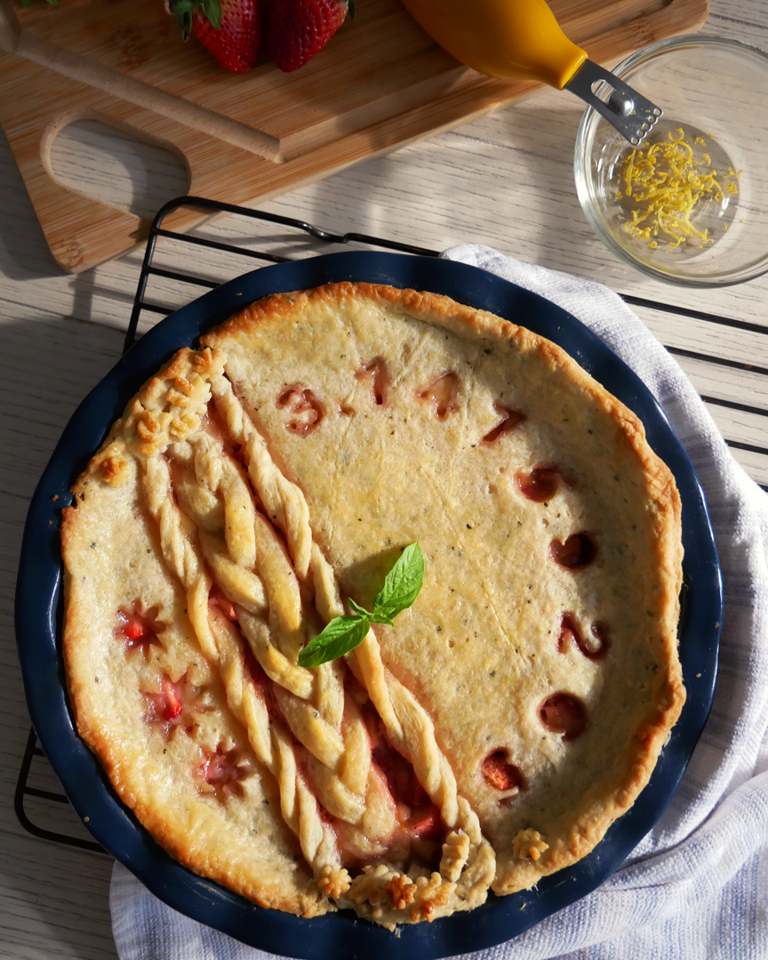 Strawberry Custard Pie with Easy Homemade Basil Pie Crust for Pi Day